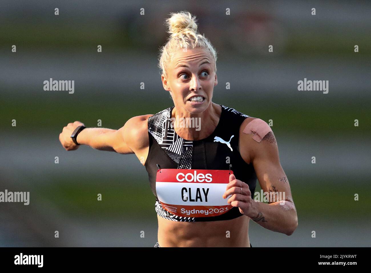 Liz Clay of Qld competes in the Womens 100m Hurdles 84cm Open during ...