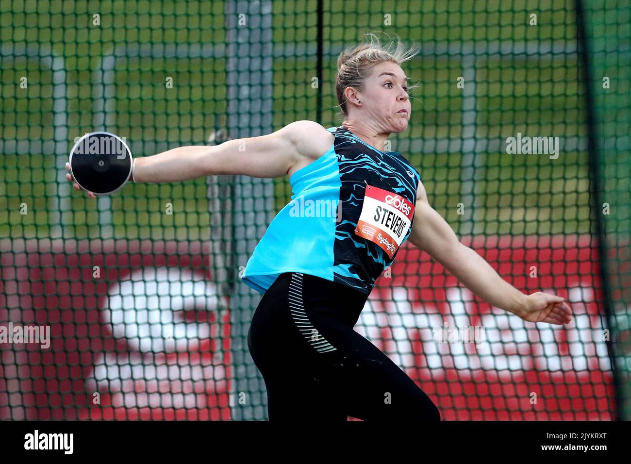 Dani Stevens of NSW competes in the Womens Discus Throw 1kg Open during ...