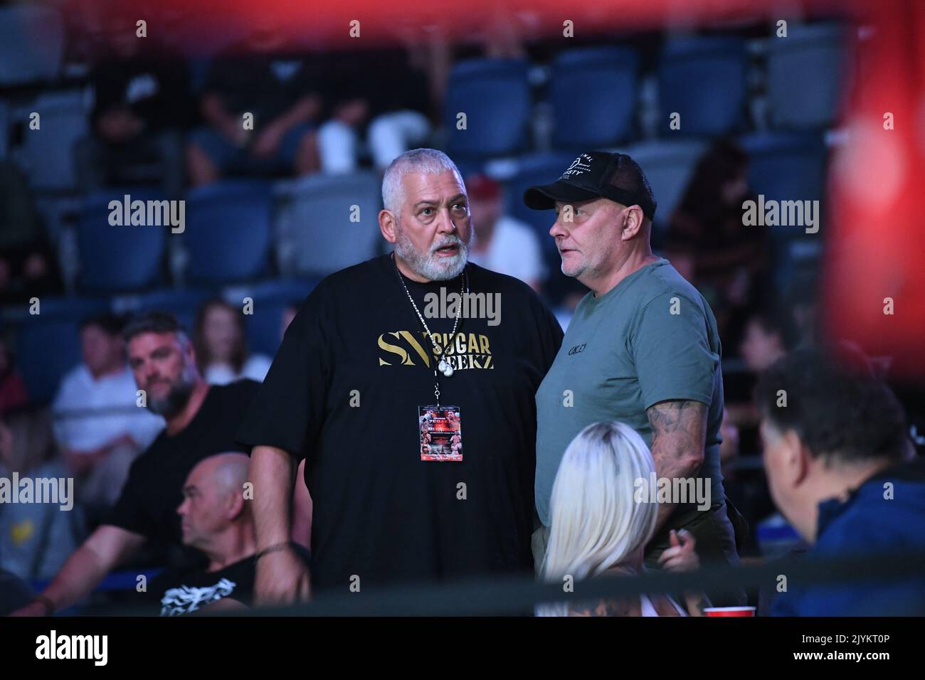 Mick Gatto (left) is seen ahead of the WBA Oceania Middleweight fight ...