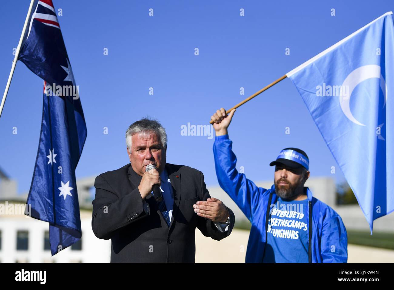 Independent Senator Rex Patrick speaks during a rally for the Uyghur ...