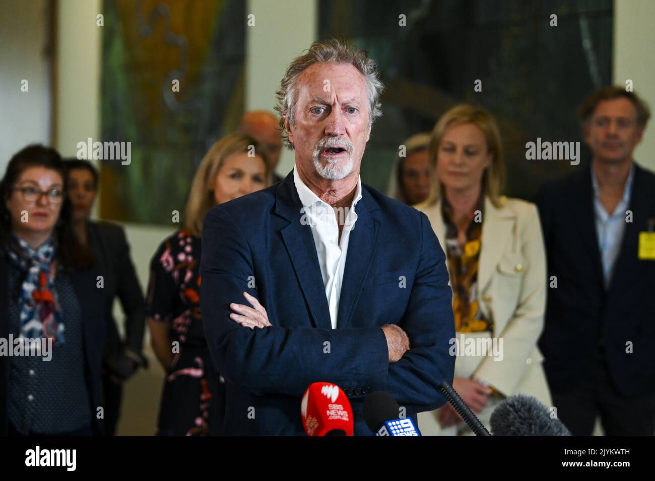 Australian actor Bryan Brown speaks to the media during a press ...
