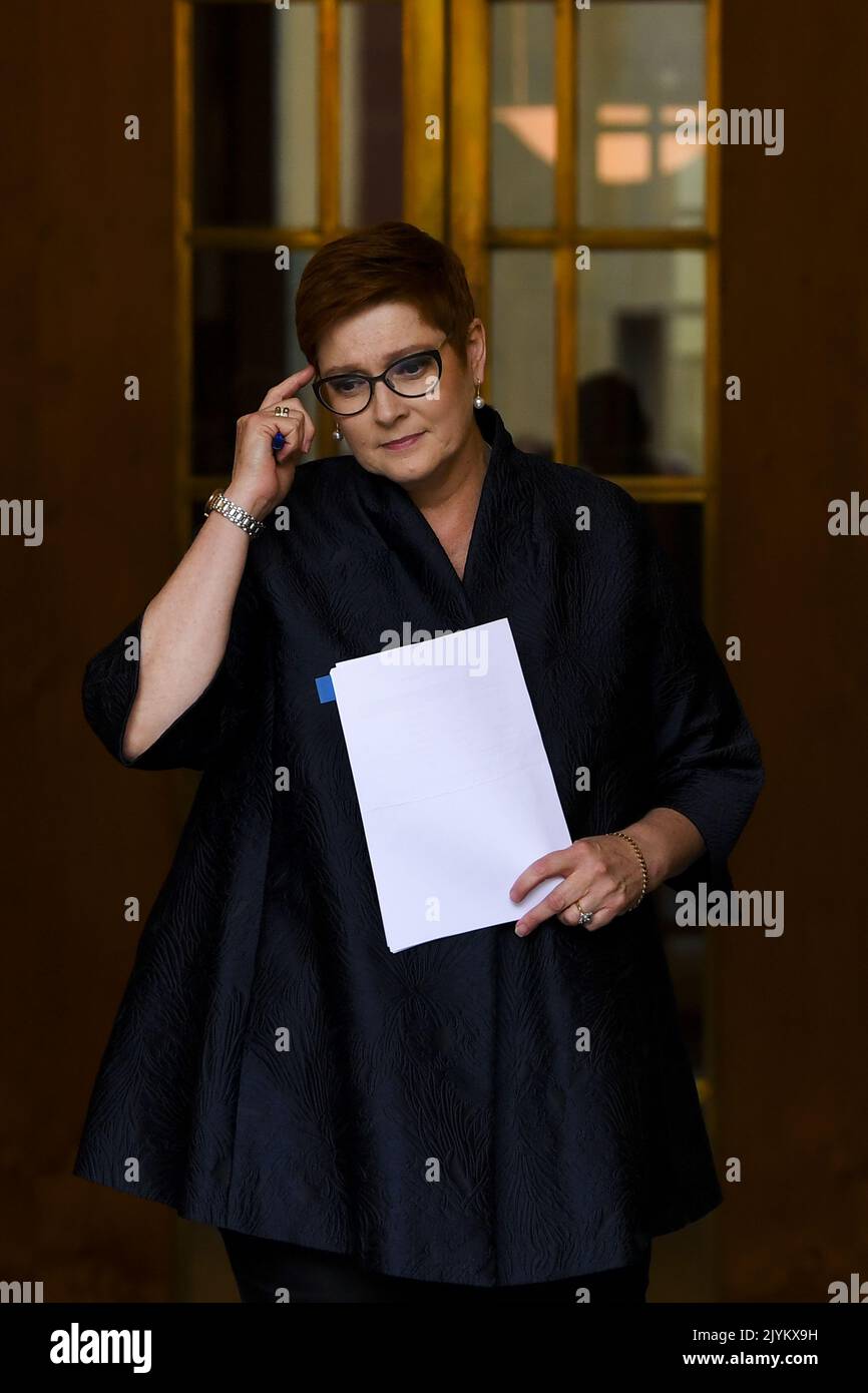 Australian Foreign Minister Marine Payne arrives for a press conference ...