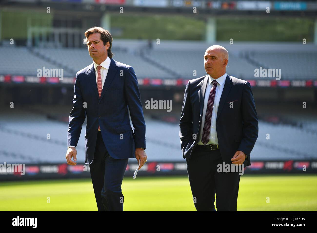 AFL CEO Gillon McLauchlan (left) and MCC CEO- Stuart Fox arrive to the ...