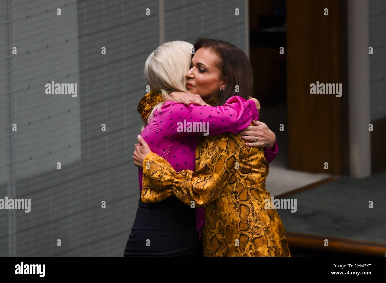 Liberal MP Melissa McIntosh (left) embraces Labor MP Anne Aly ahead of ...