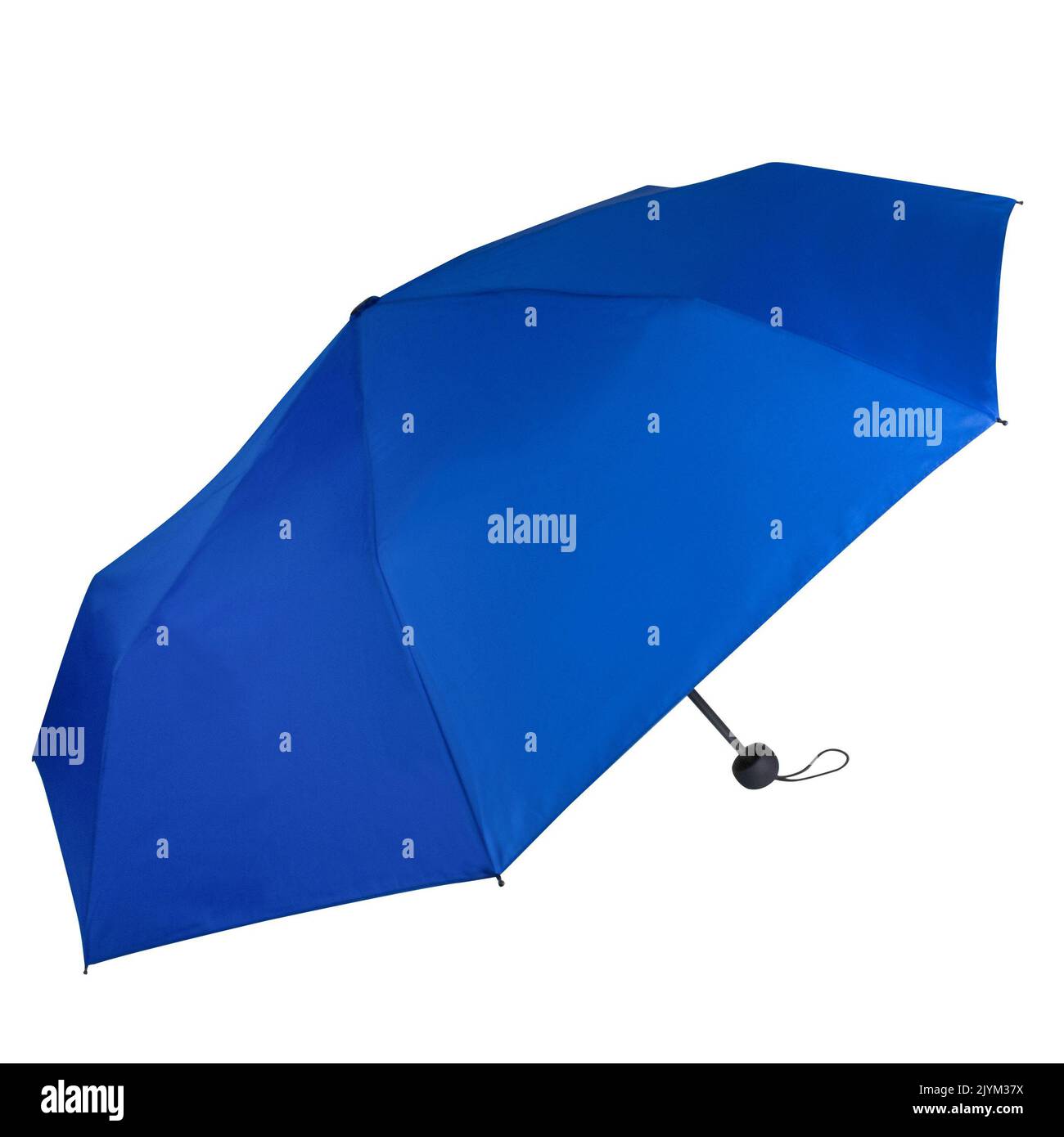 Side view of opened blue portable umbrella isolated on white background ...