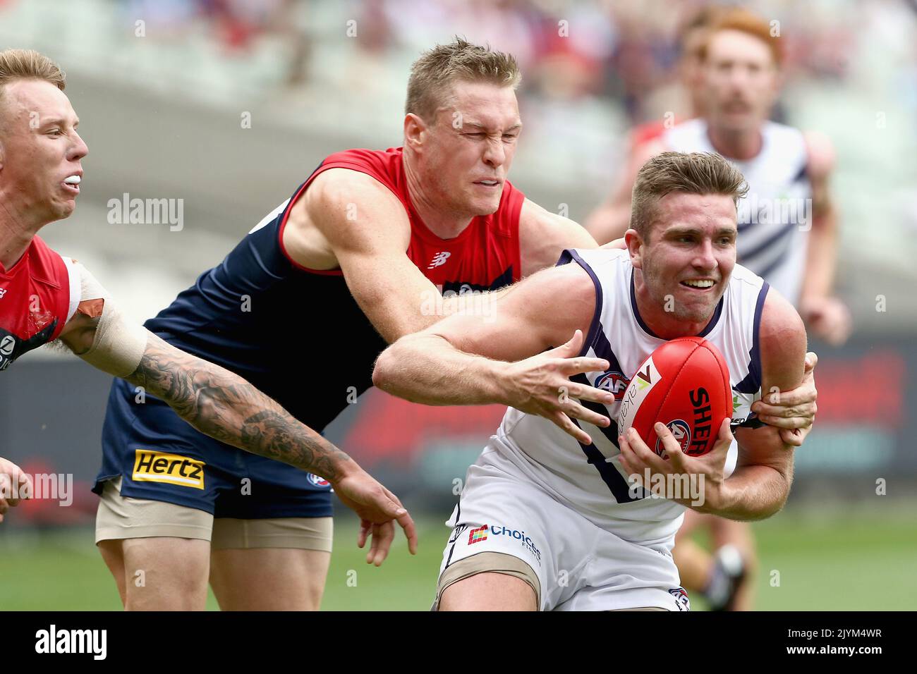 Luke Ryan of the Dockers runs with the ball during the Round 1 AFL ...