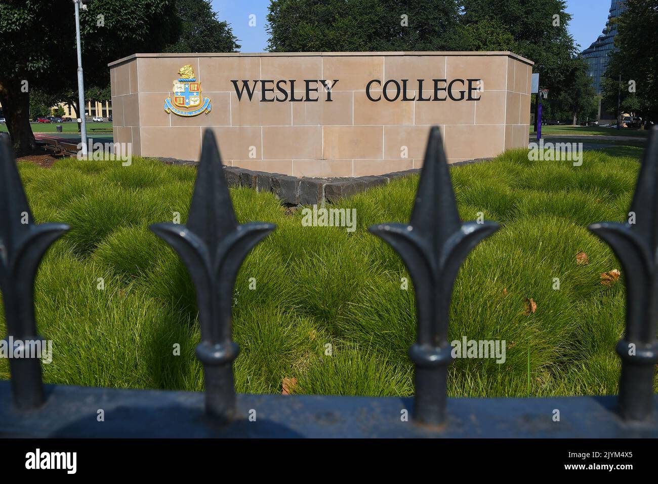 General view of the signage on the exterior of Wesley College in ...