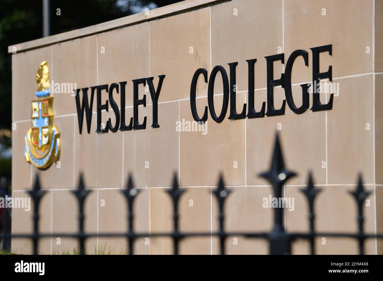 General view of the signage on the exterior of Wesley College in ...