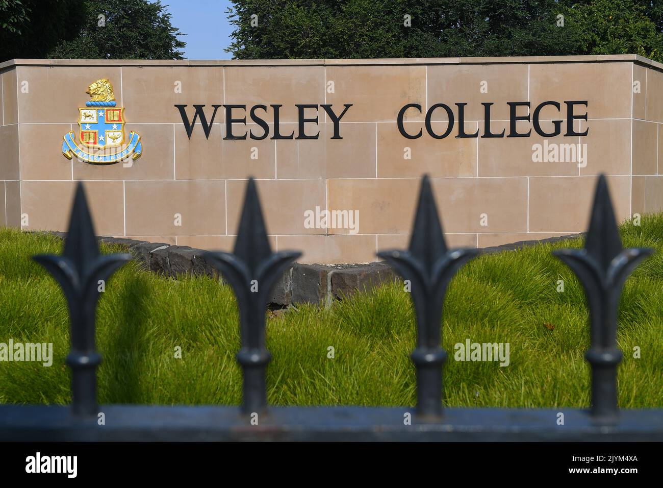 General view of the signage on the exterior of Wesley College in ...