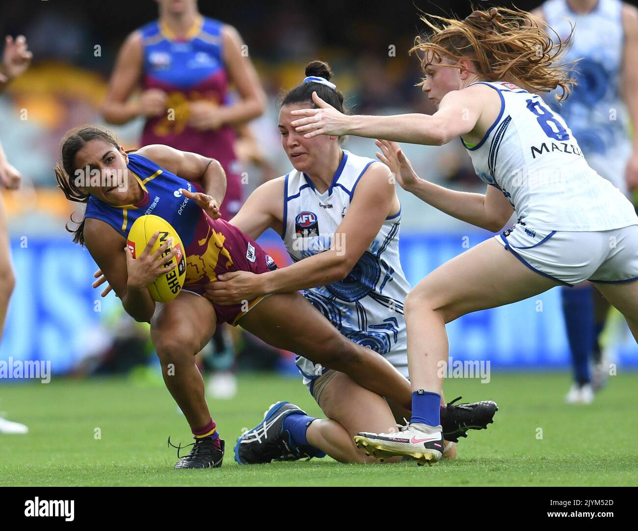 Courtney Hodder (left) of the Lions in action during the Round 8 AFLW ...