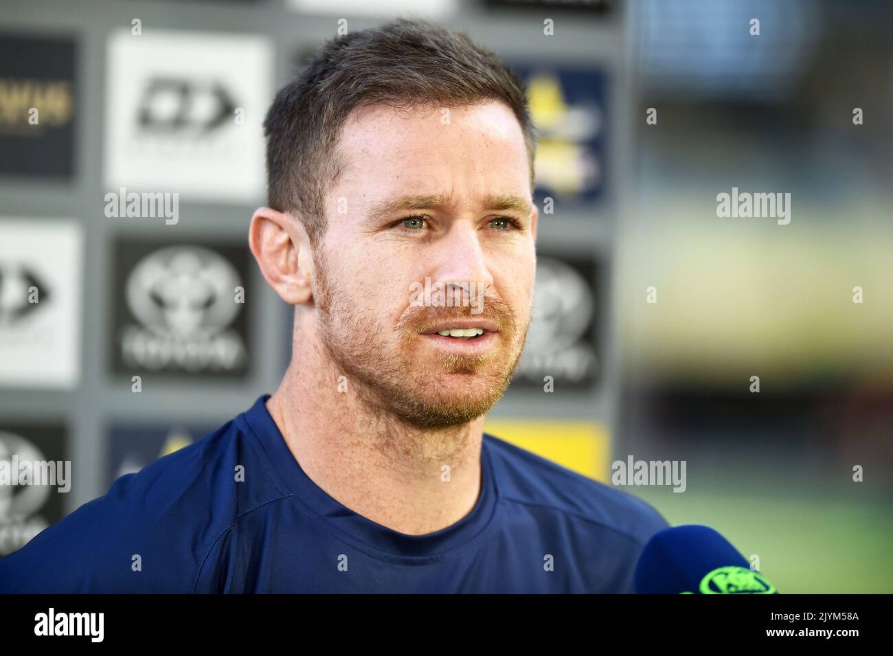 Michael Morgan of the Cowboys speaks to the media prior to the Round 2 ...