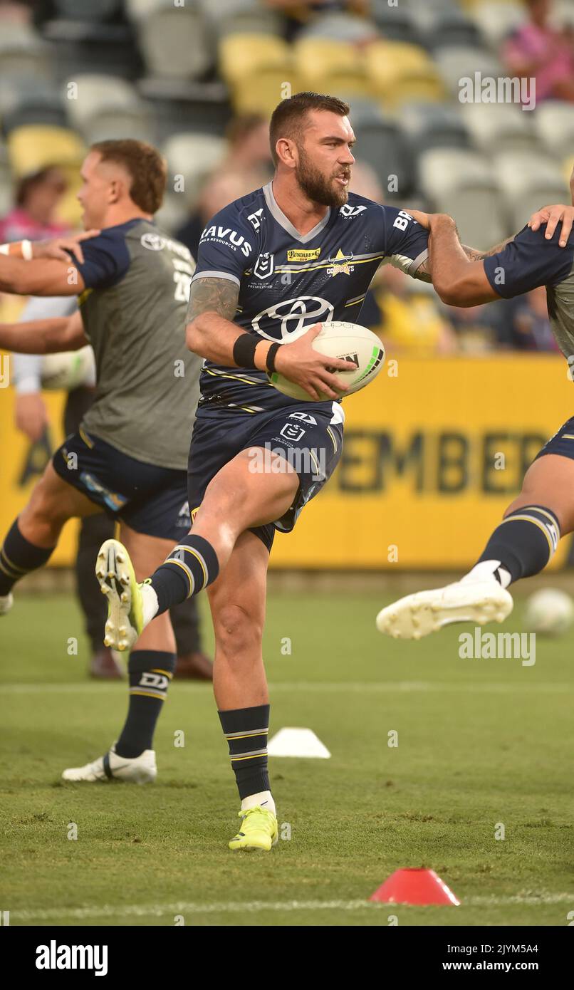 Kyle Feldt warms up prior to the Round 2 NRL match between the North ...