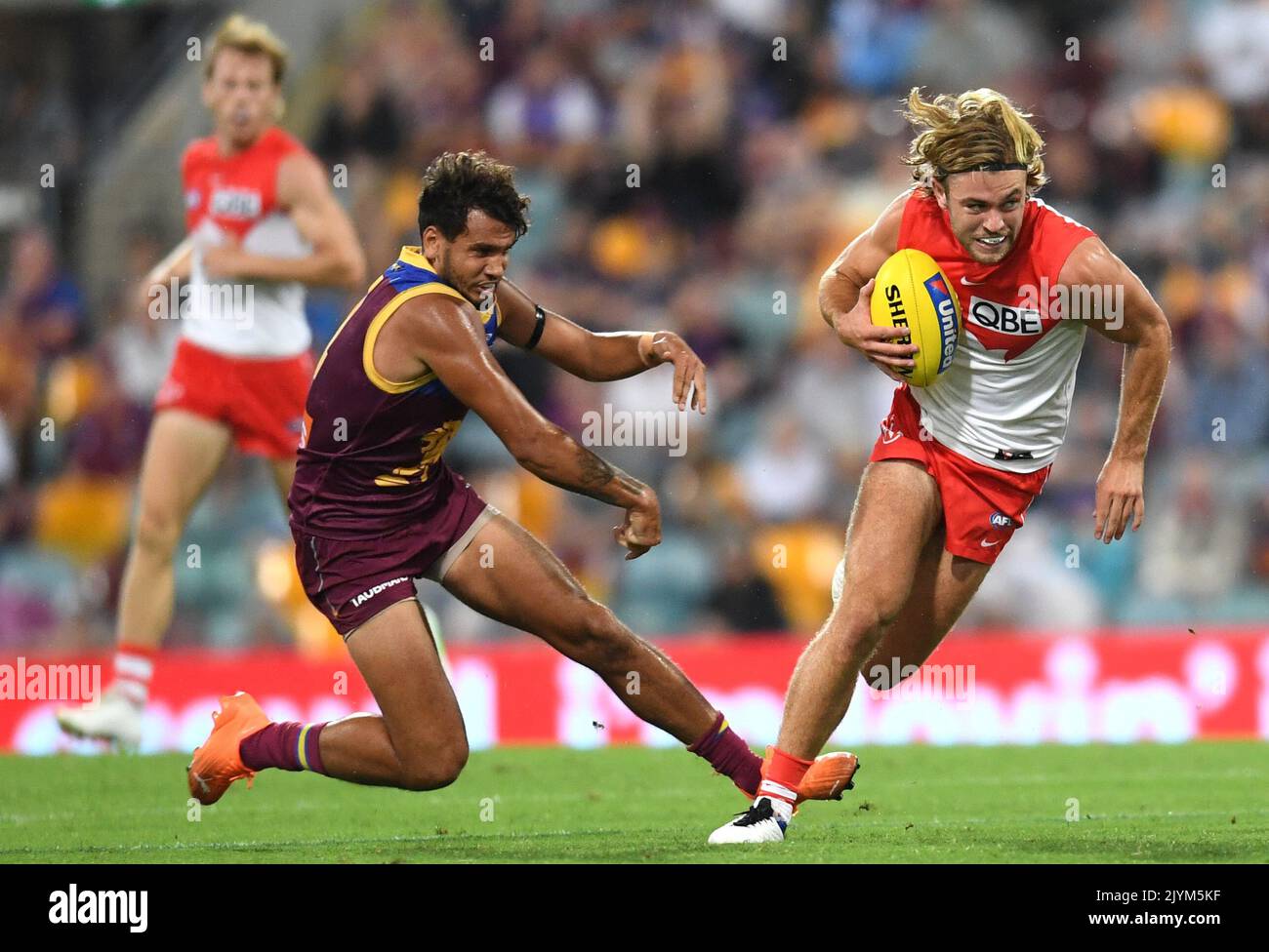 James Rowbottom (right) of the Swans in action during the Round 1 AFL ...
