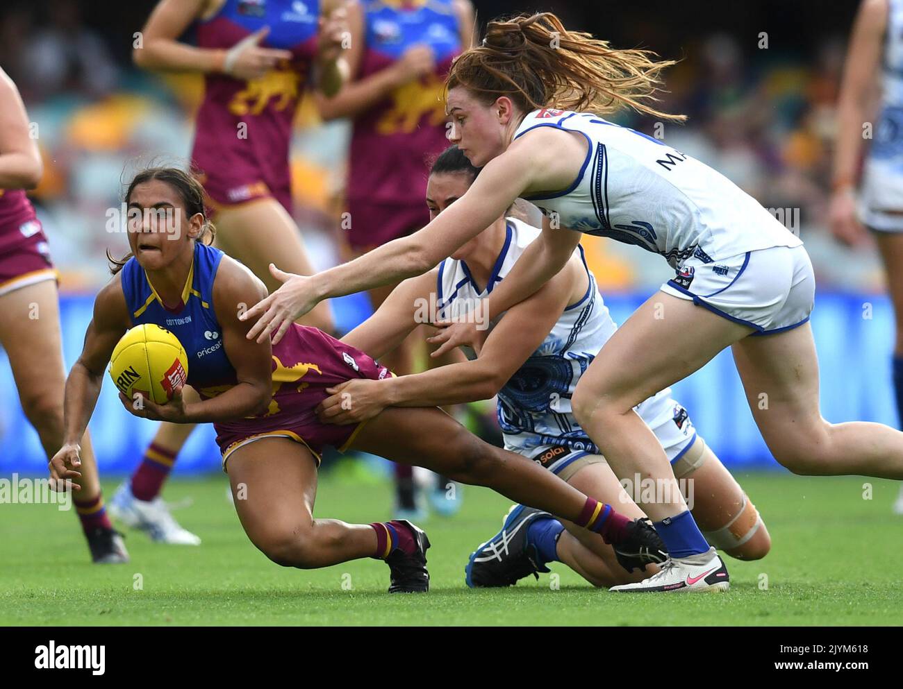 Courtney Hodder (left) of the Lions in action during the Round 8 AFLW ...