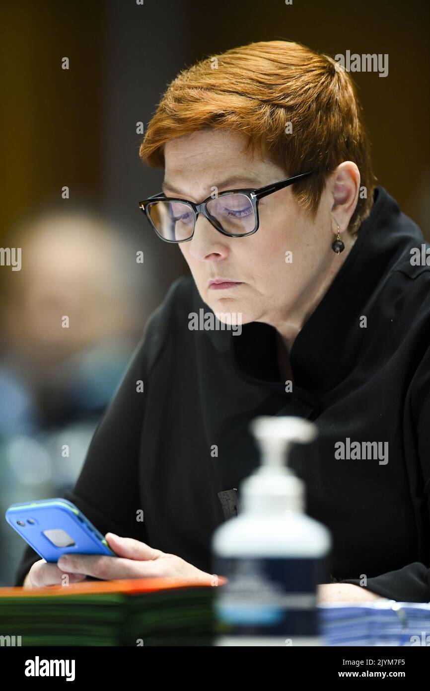Australian Foreign Minister Marine Payne reacts during Senate Estimates ...
