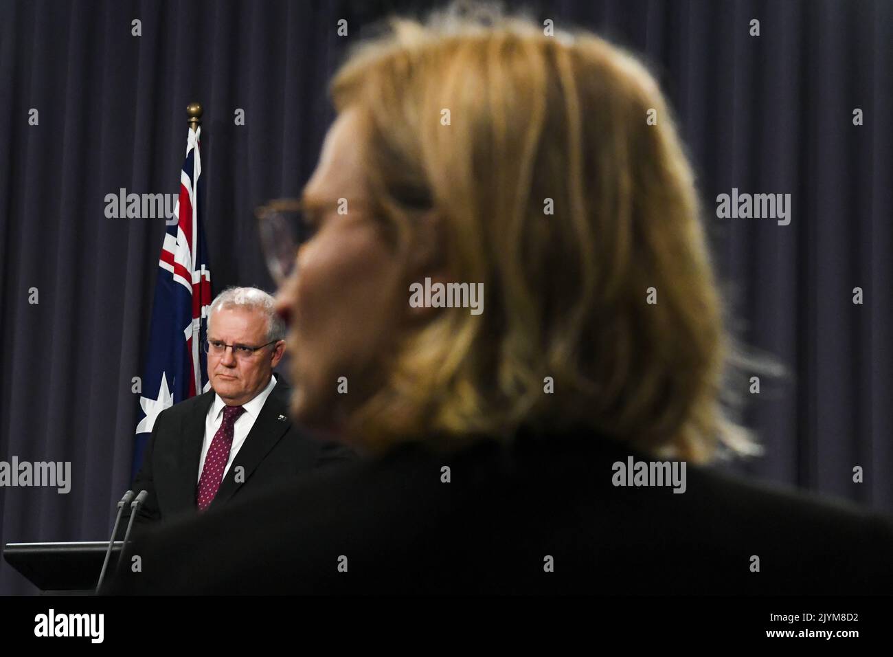 Australian Prime Minister Scott Morrison reacts during a press ...