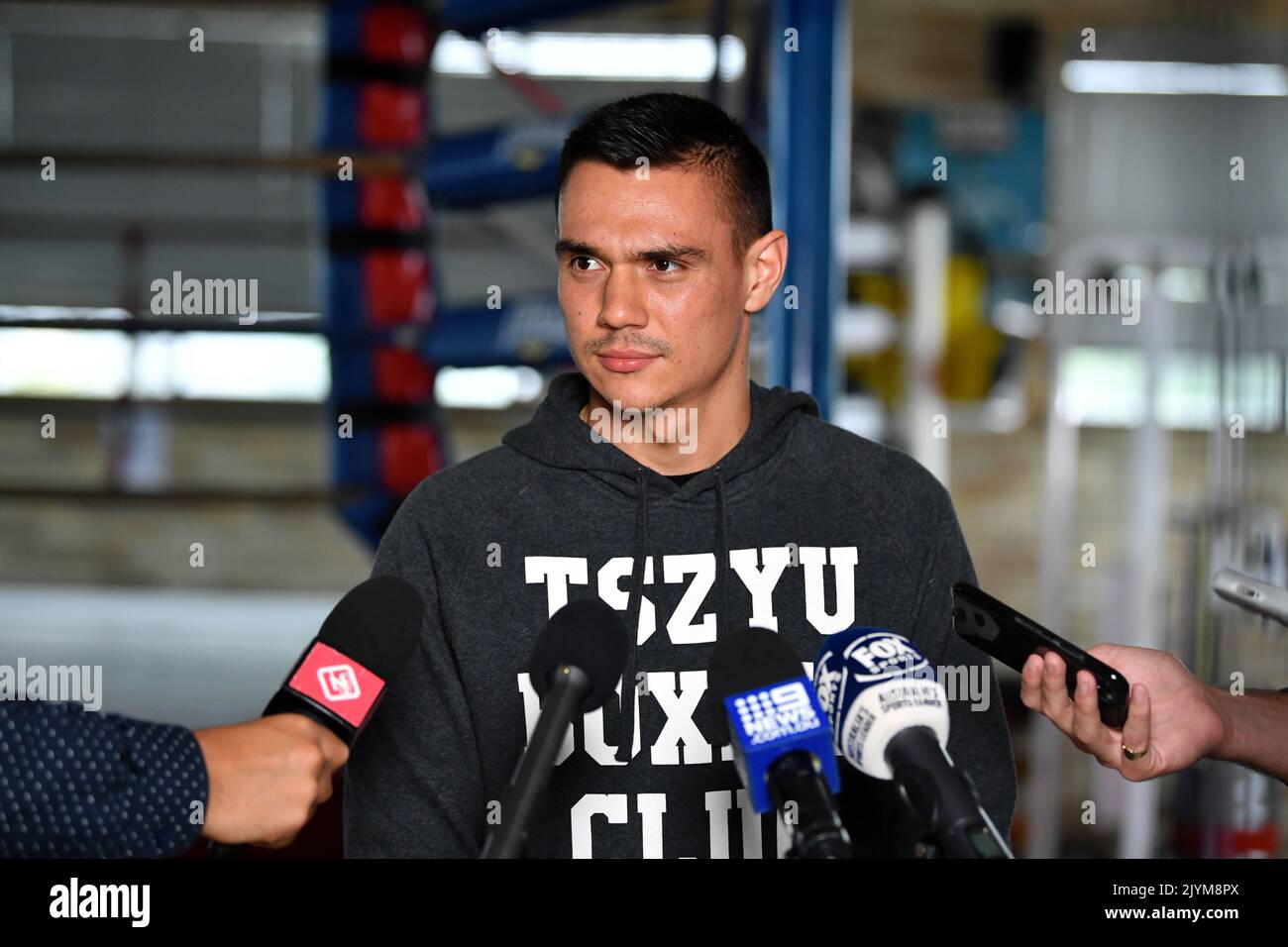 Australian boxer Tim Tszyu speaks to media at the PCYC in Rockdale ...