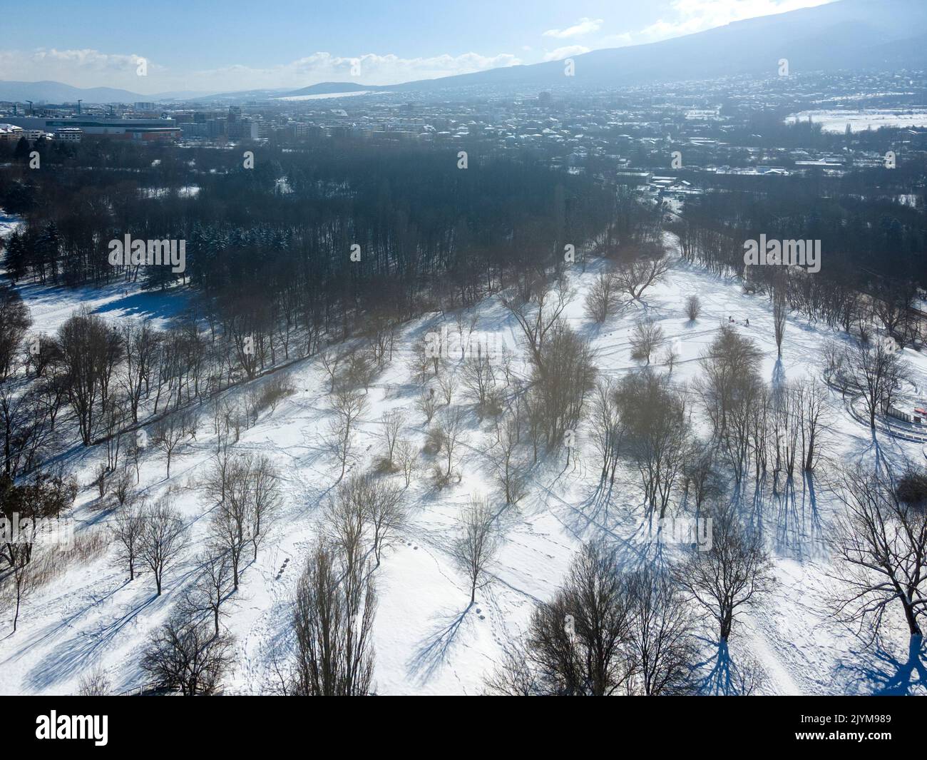 Amazing Aerial Winter view of South Park in city of Sofia, Bulgaria ...