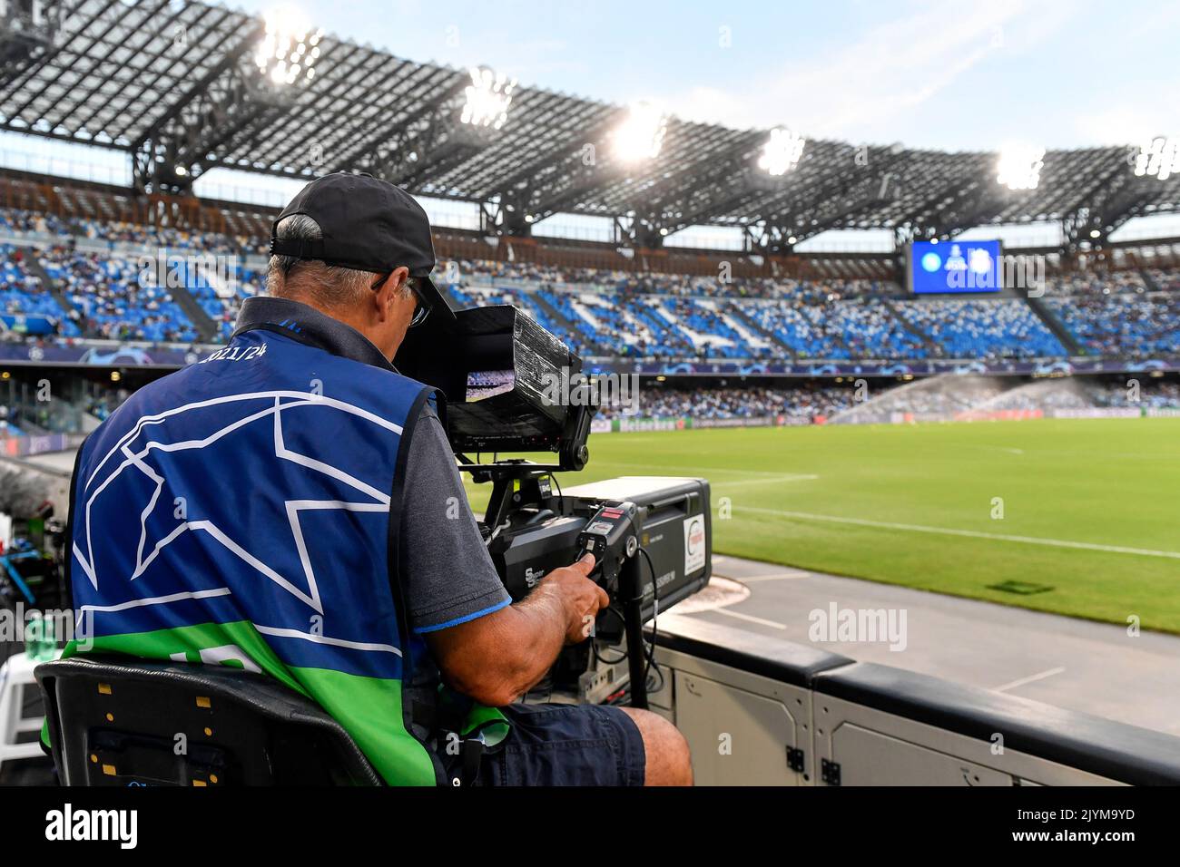 A TV cameraman at work during the Champions League Group A football ...