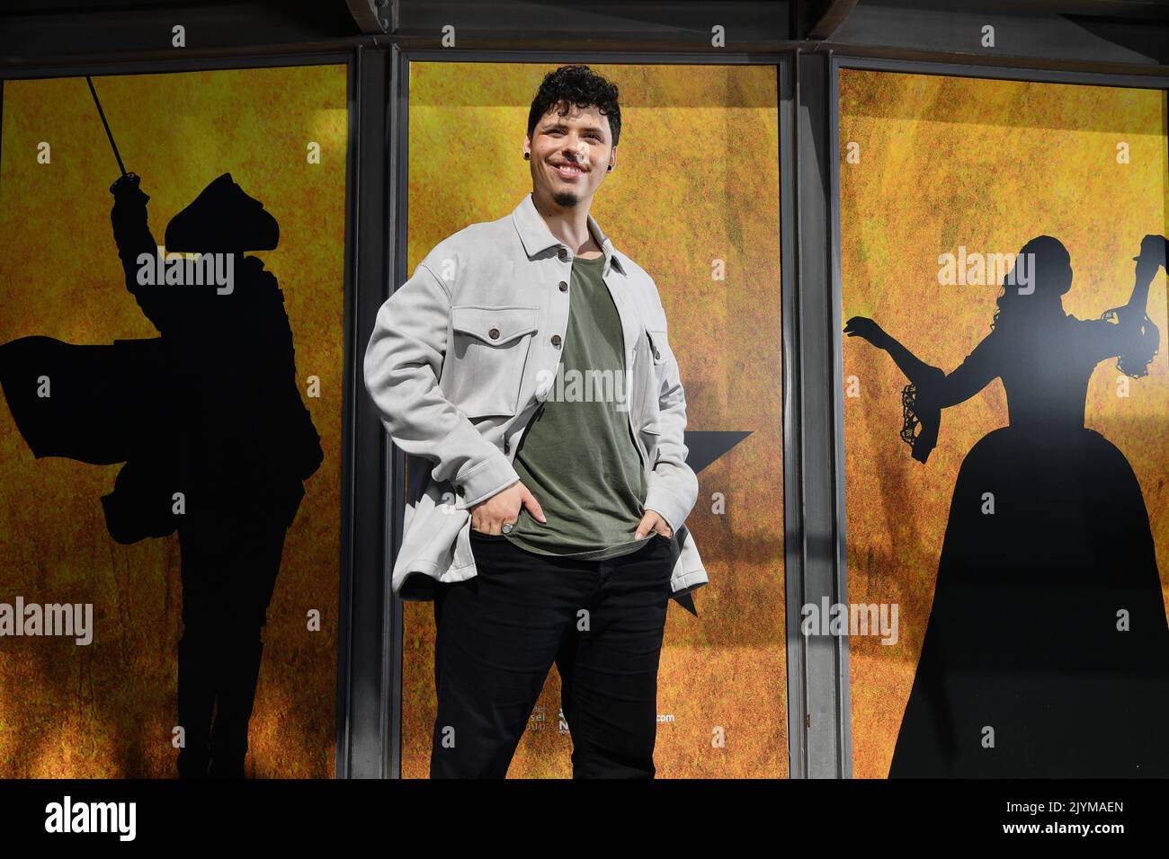 Jason Arrow, who plays the role of Alexander Hamilton poses for a photo ...