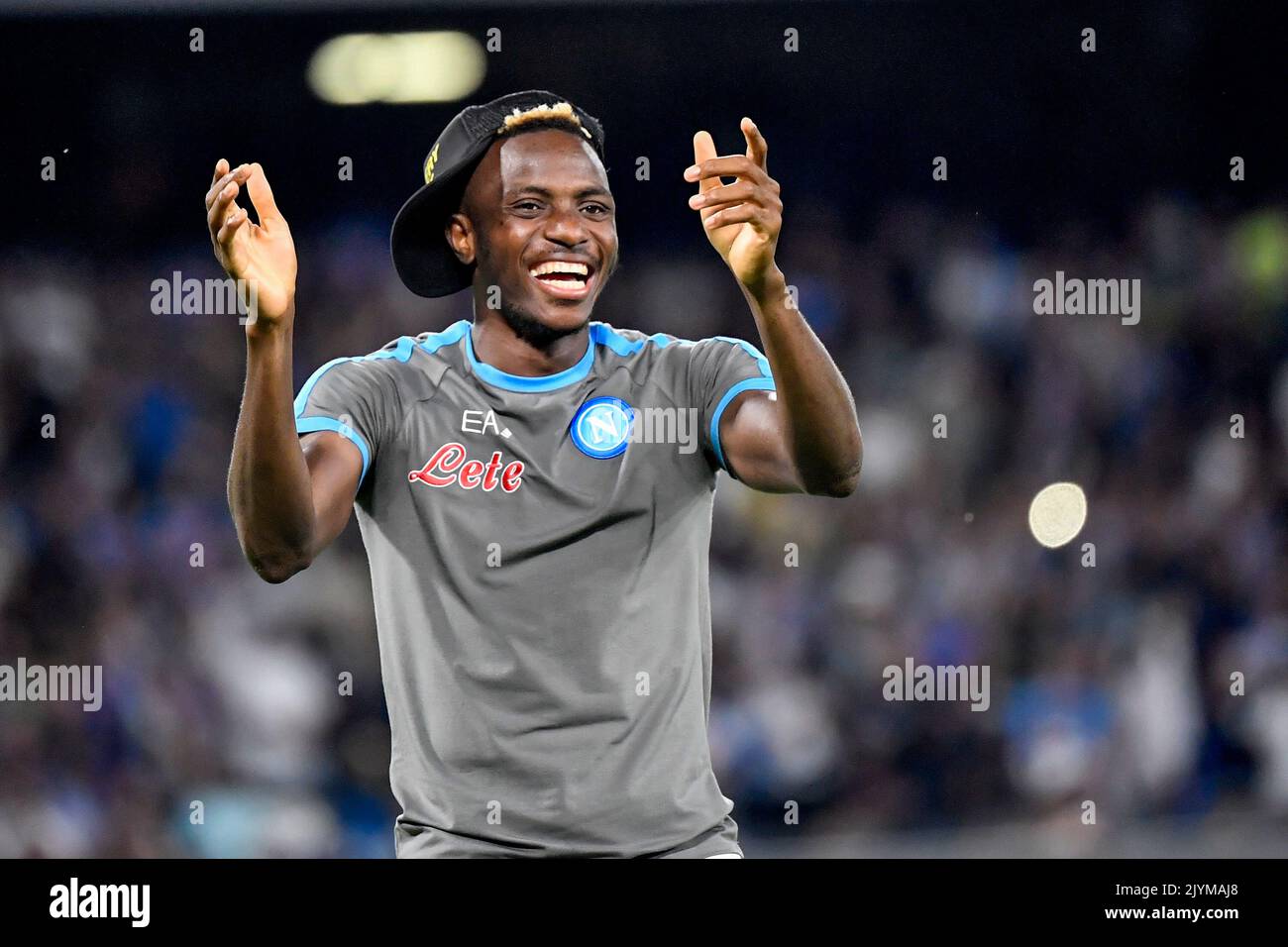 Victor Osimhen of SSC Napoli celebrates at the end of the Champions ...