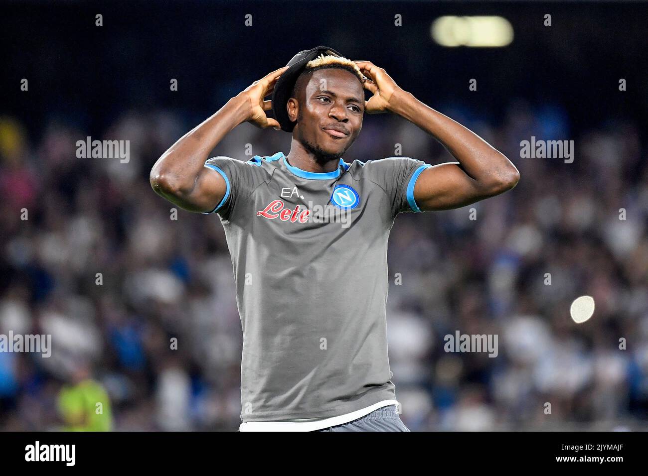 Victor Osimhen of SSC Napoli celebrates at the end of the Champions ...