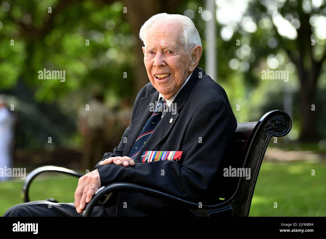 World War II veteran and RAAF bomber commander Tony Adams poses for a ...