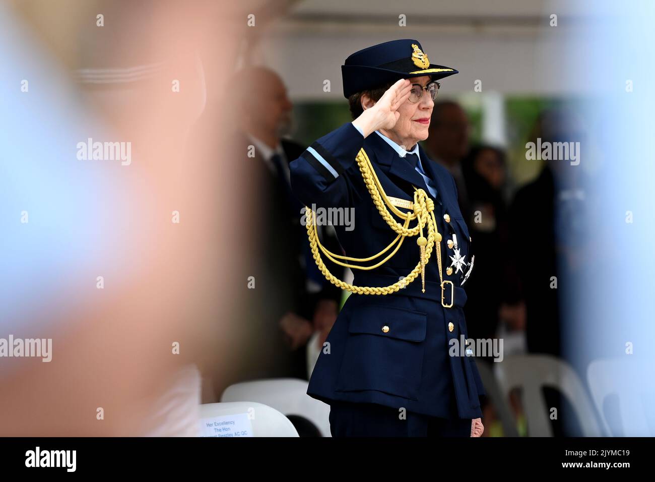 NSW Governor Margaret Beazley salutes during a commemoration of the ...