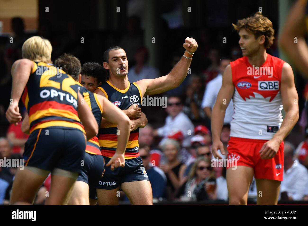 Taylor Walker of the Crows celebrates a goal during the Round 2 AFL ...