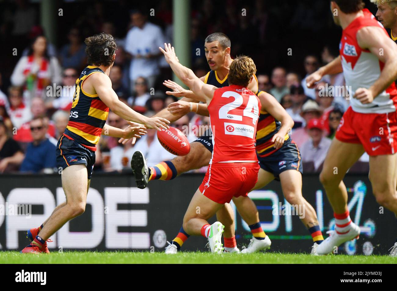 Taylor Walker of the Crows kicks a goal during the Round 2 AFL match ...