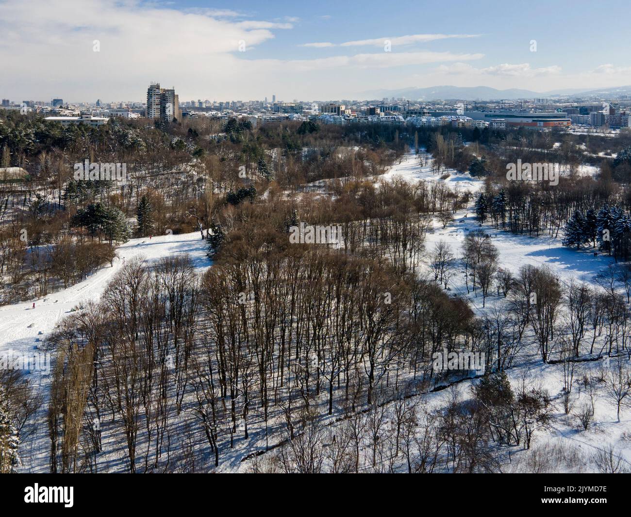 Amazing Aerial Winter view of South Park in city of Sofia, Bulgaria ...