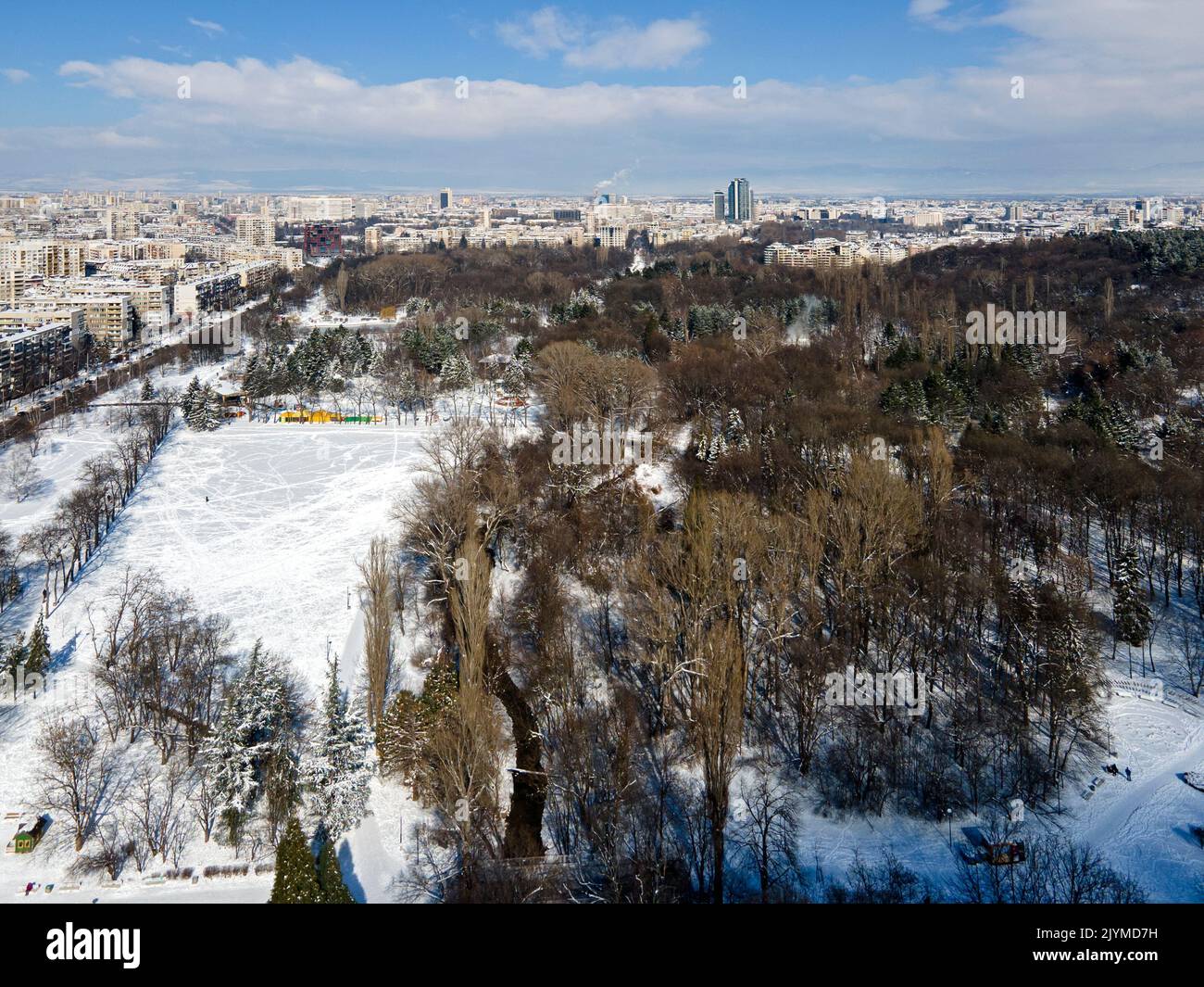 Amazing Aerial Winter view of South Park in city of Sofia, Bulgaria ...