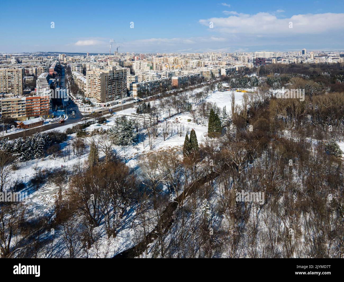 Amazing Aerial Winter view of South Park in city of Sofia, Bulgaria ...