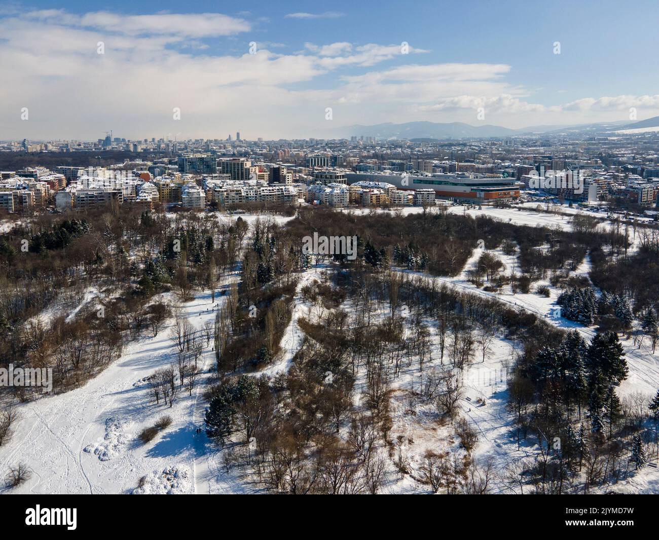 Amazing Aerial Winter view of South Park in city of Sofia, Bulgaria ...