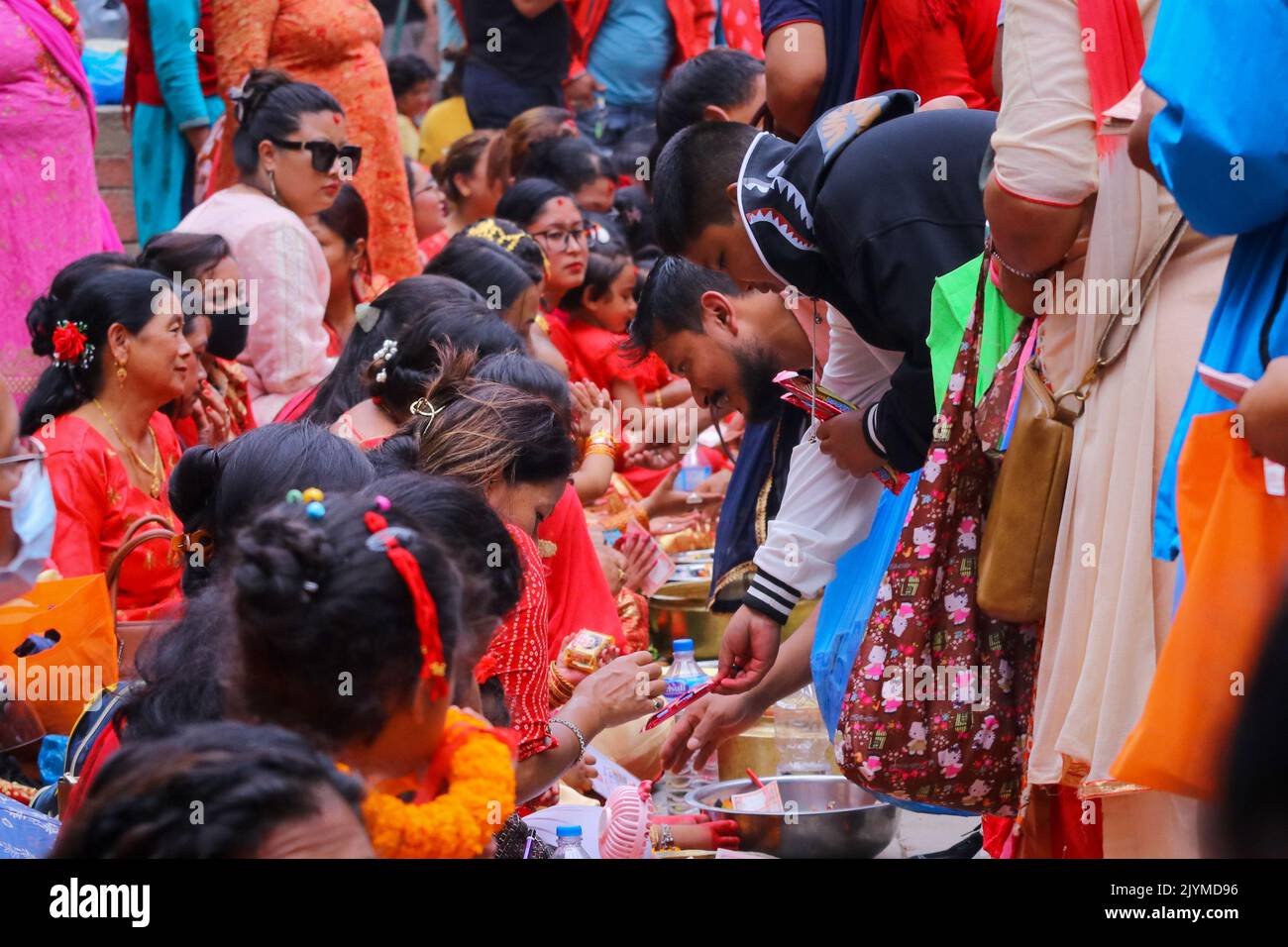 Children dressed as living goddess "Kumari" taking part in cultural and ...