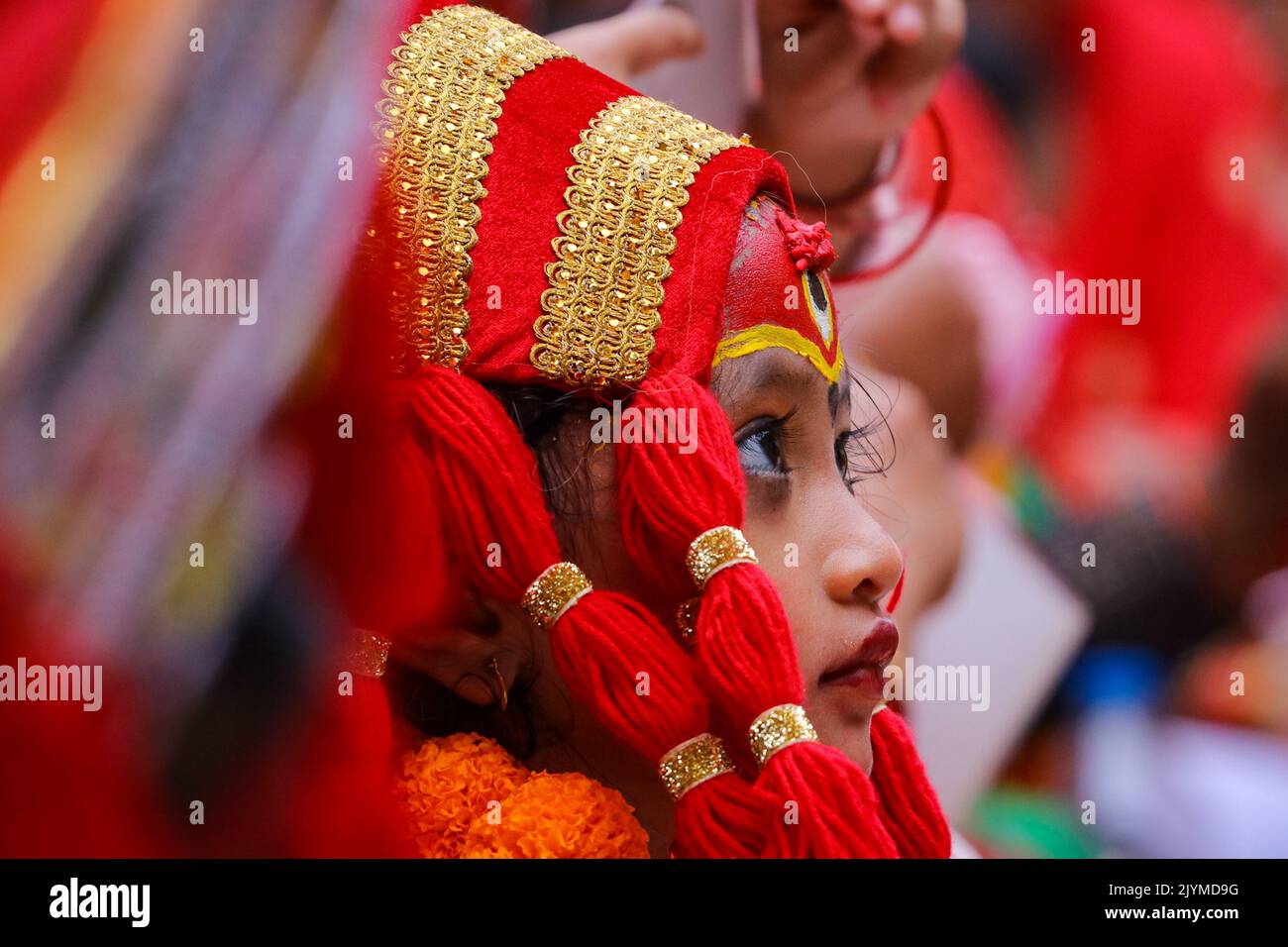 Children dressed as living goddess "Kumari" while taking part in ...