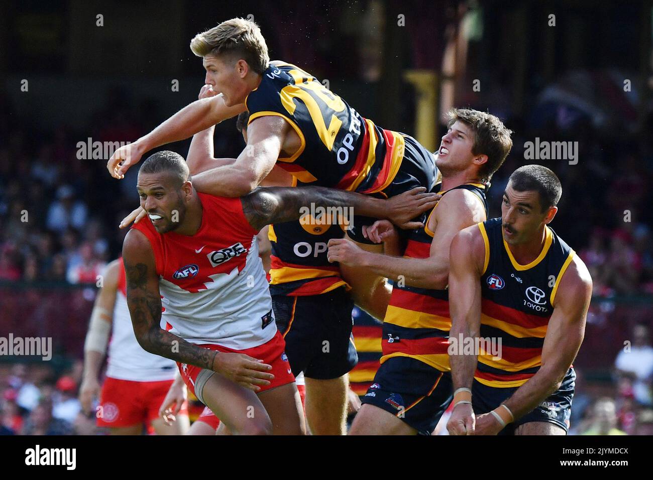 Nicholas Murray of the Crows gets up and over Lance Franklin of the ...