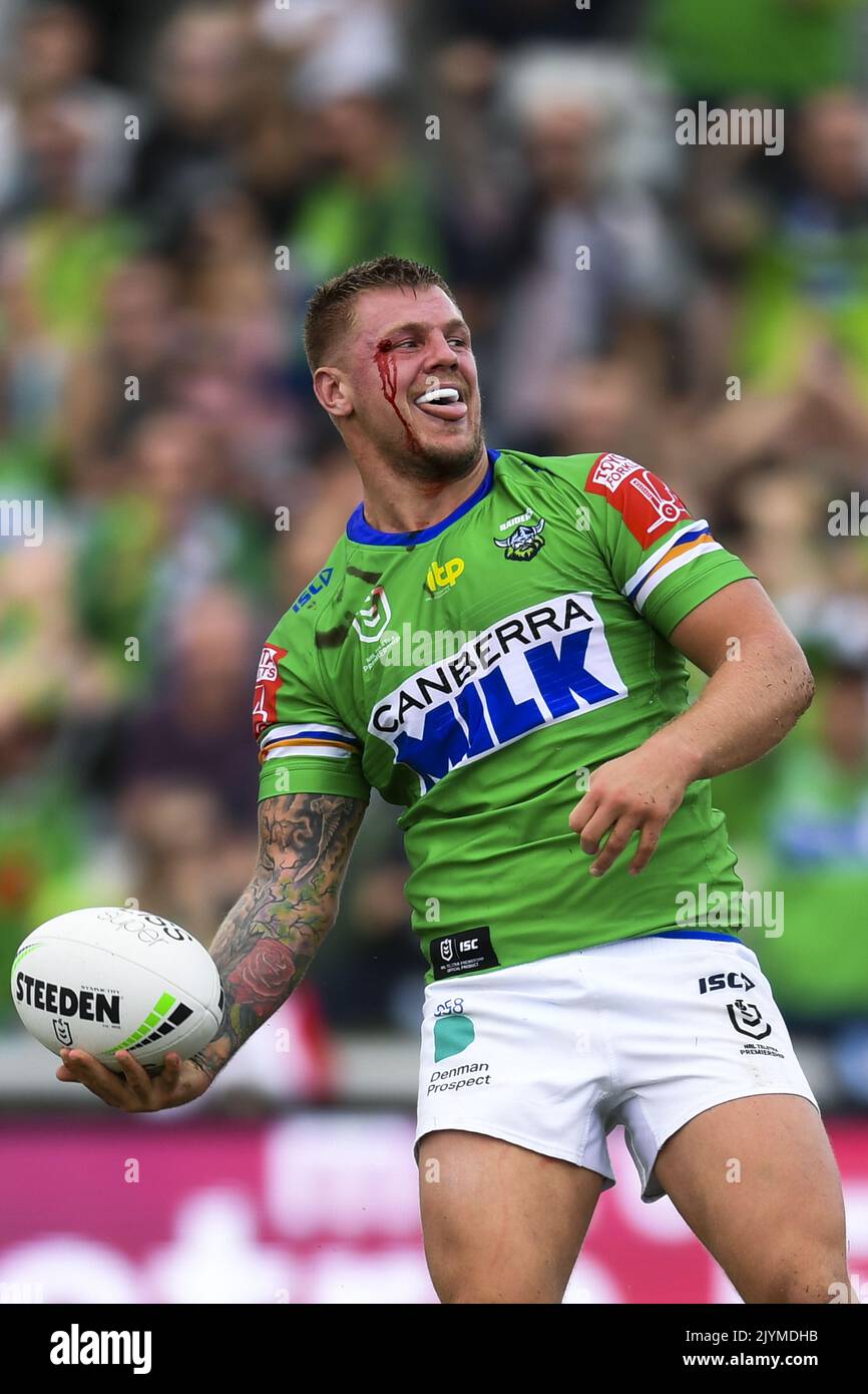 Ryan Sutton of the Raiders celebrates after scoring a try during the ...