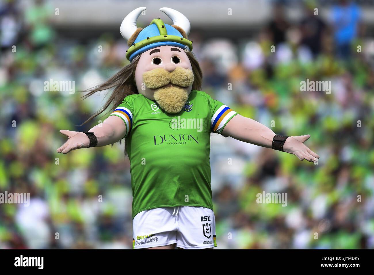 The Canberra Raiders mascot reacts during the Round 3 NRL match between ...