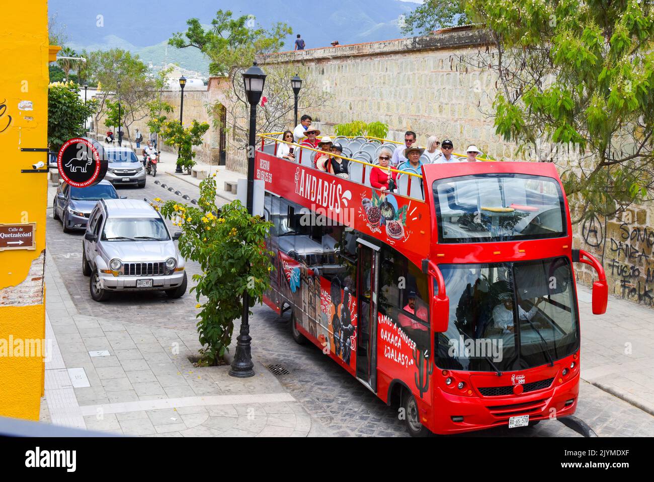 Double-deck tour bus, Oaxaca de Juarez, Mexico Stock Photo - Alamy
