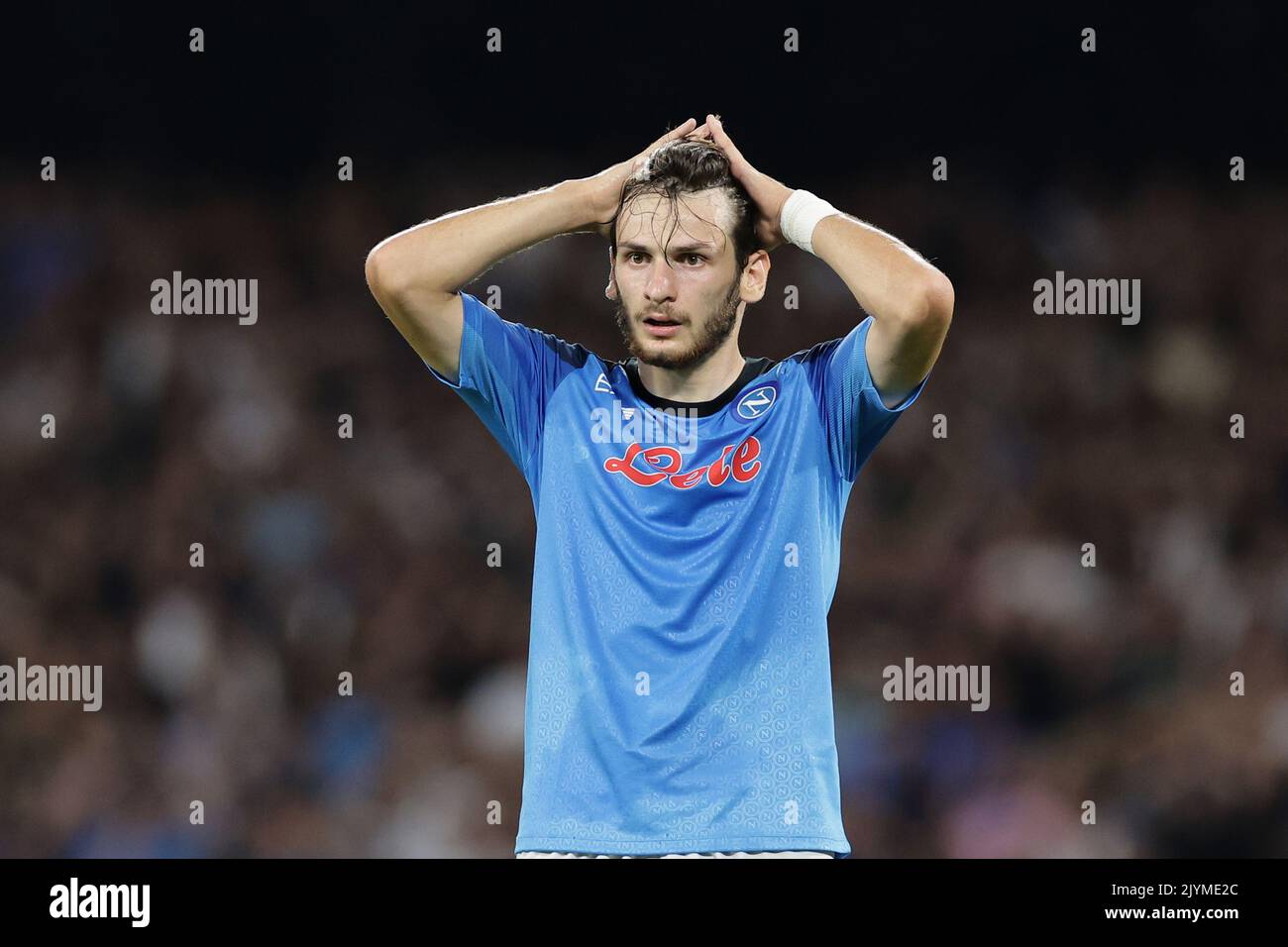 Khvicha Kvaratskhelia of SSC Napoli dejection during the Champions ...