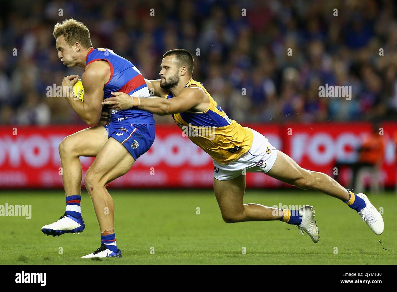 Mitch Wallis of the Bulldogs takes a mark during the Round 2 AFL match ...