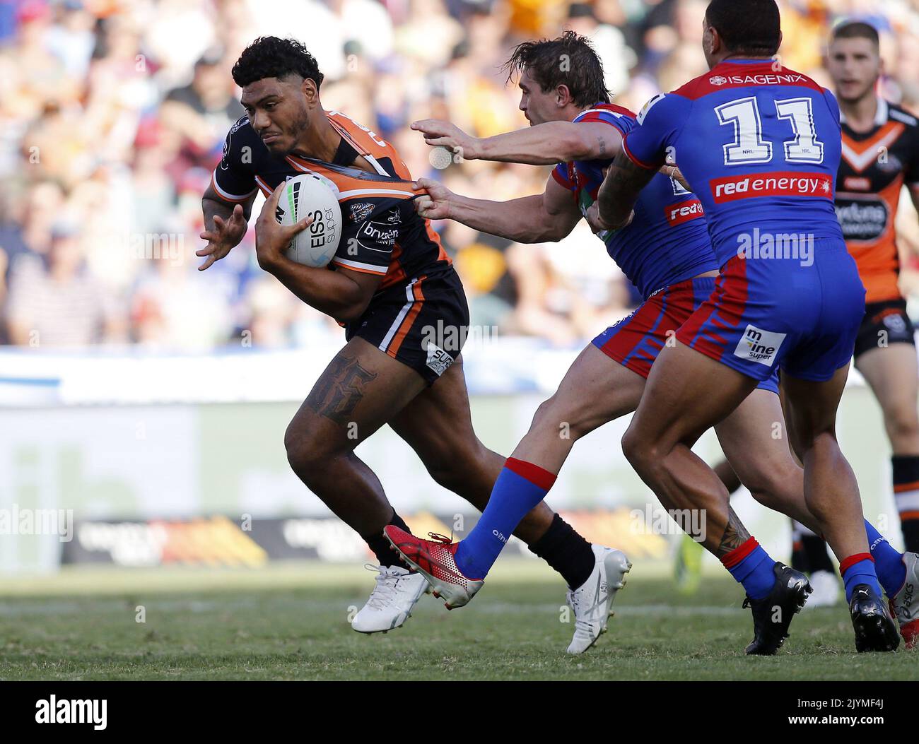 Thomas Mikaele of the Tigers during the round 3 NRL match between the ...