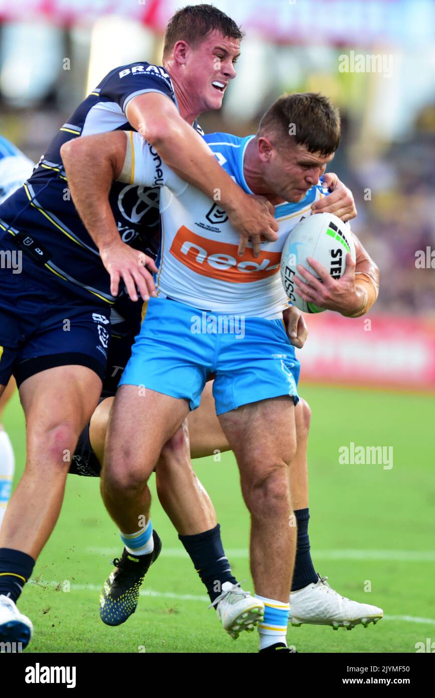 Mitch Rein breaks through the Cowboys line during the Round 3 NRL match ...
