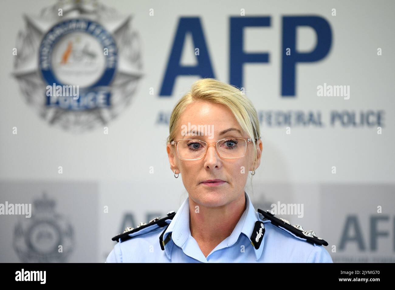 AFP Commander Investigations Kirsty Schofield speaks to media during a ...