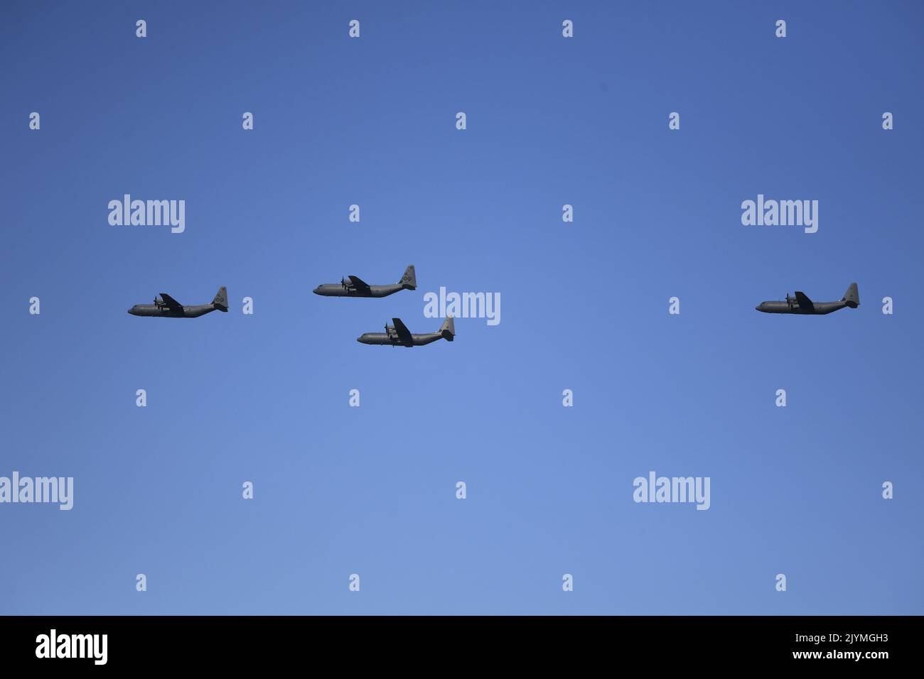 C-130 J Hercules planes perform a fly past marking the 100th ...