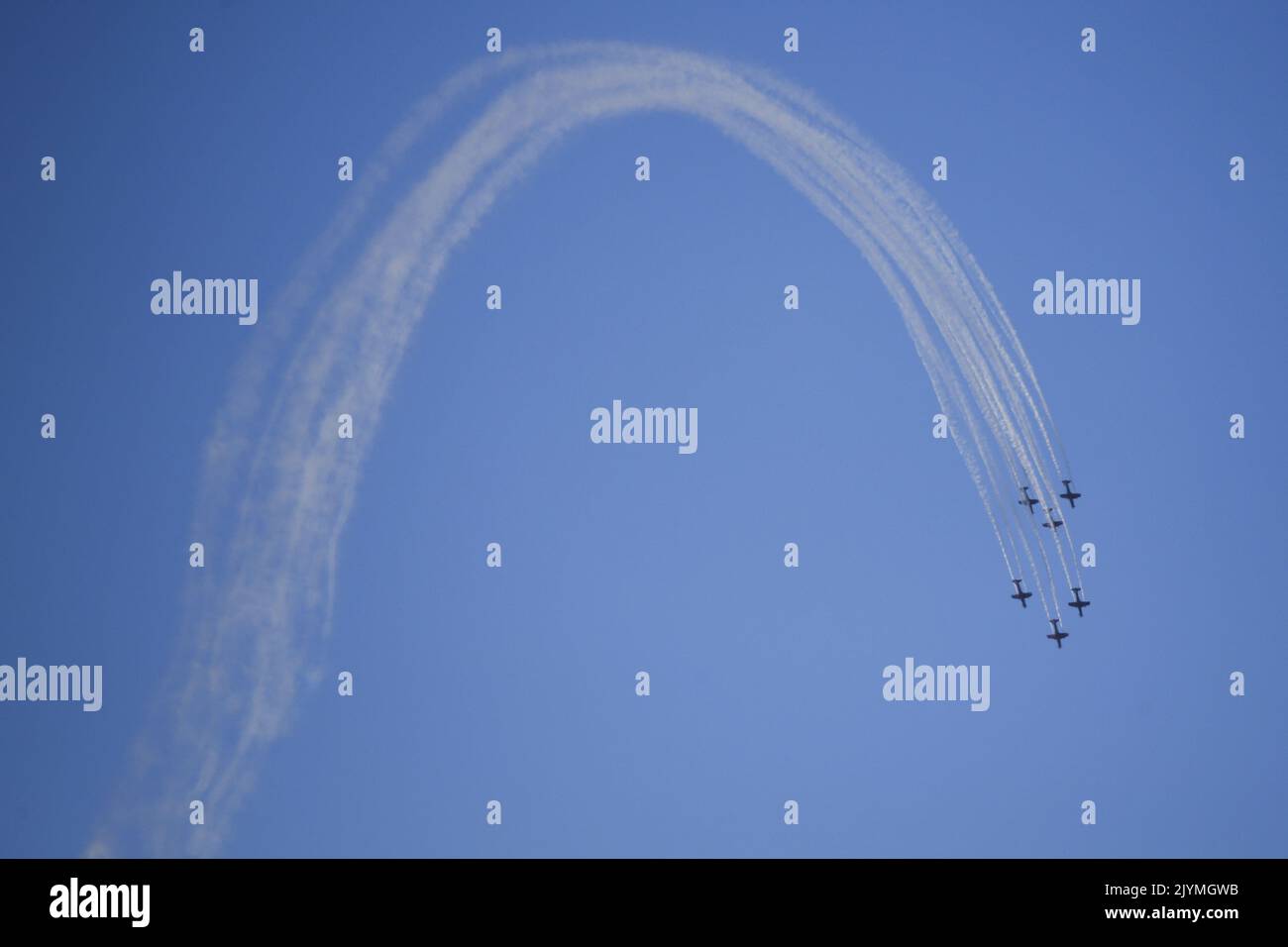 RAAF Roulettes aircrafts perform a flight show marking the 100th ...