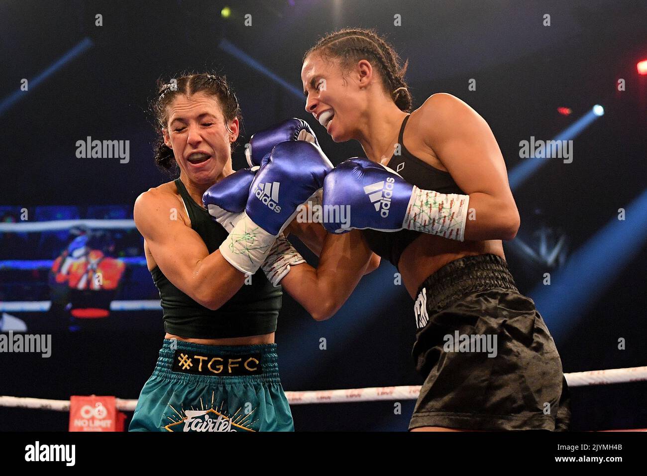 Linn Sandstrom (right) strikes Felicity Loiterton in their undercard ...