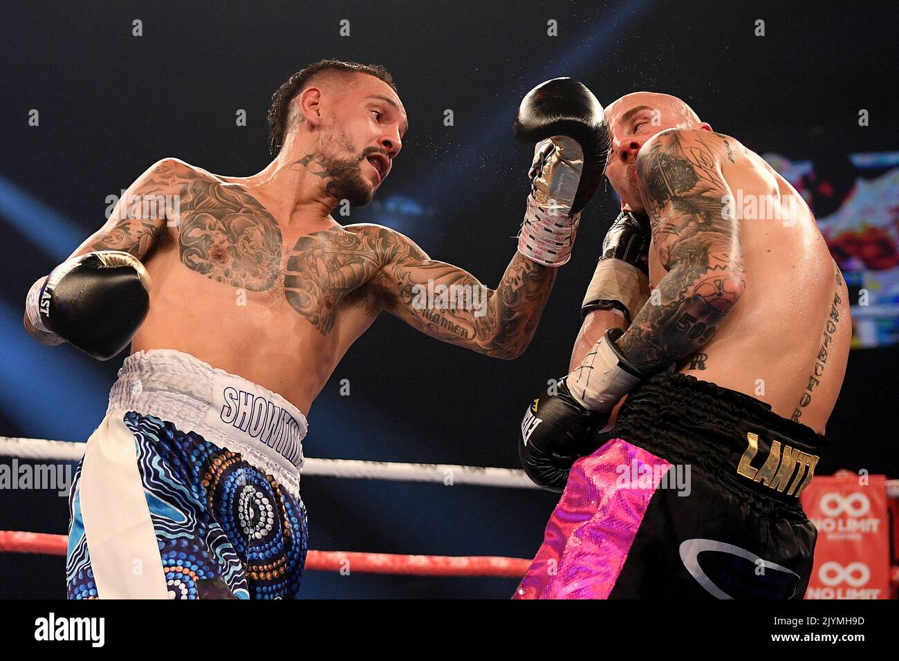 Paul Fleming (left) and Tyson Lantry in their undercard bout during the ...