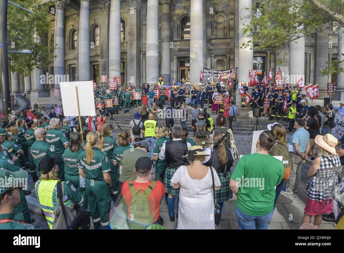 Emergency services personnel take part in an emergency services workers ...